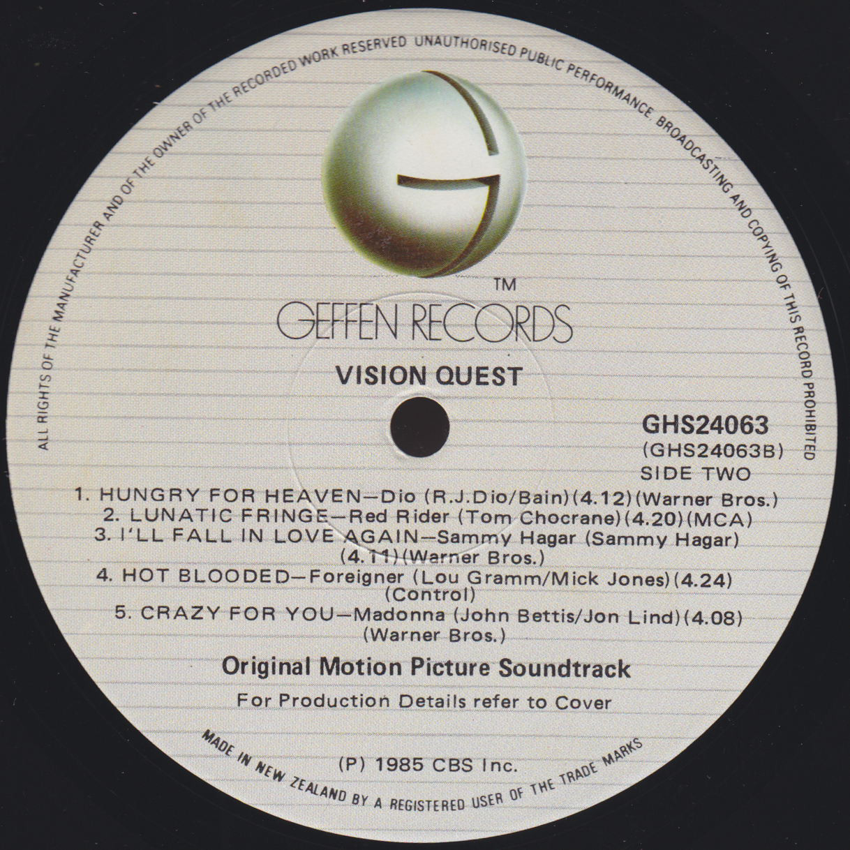 Tapio's Ronnie James Dio Pages: Vision Quest Soundtrack LP Discography