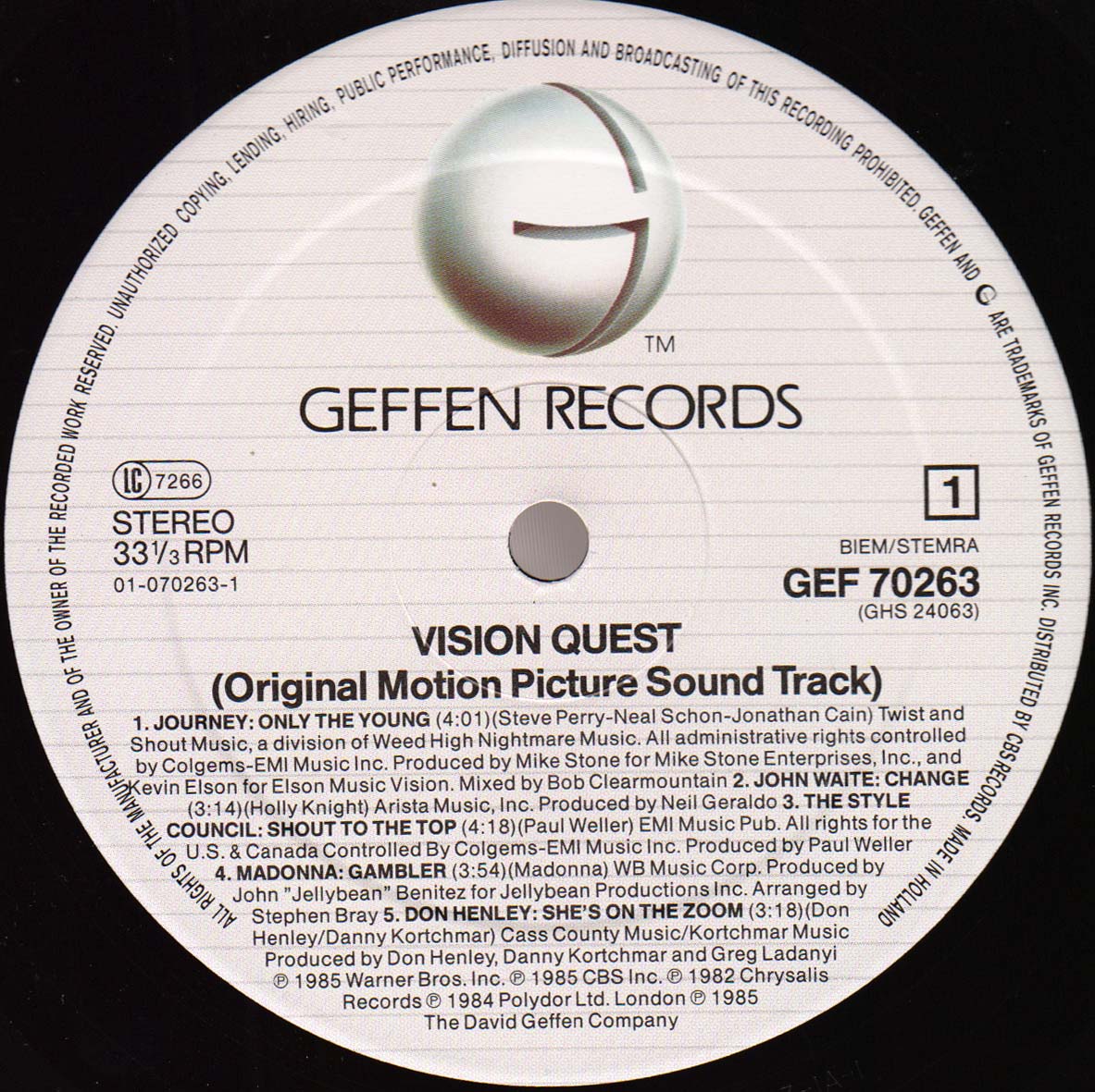 Tapio's Ronnie James Dio Pages: Vision Quest Soundtrack LP Discography