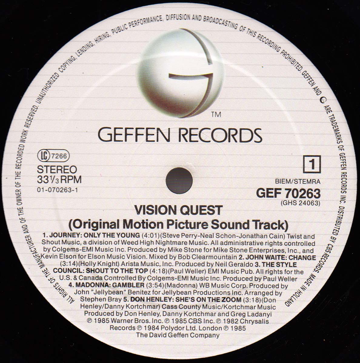 Tapio's Ronnie James Dio Pages: Vision Quest Soundtrack LP Discography