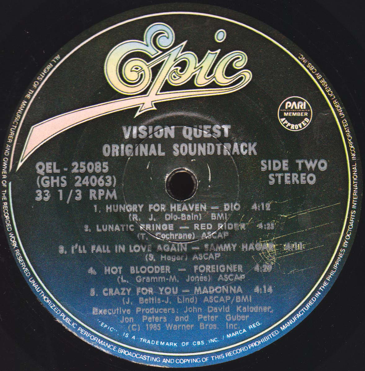 Tapio's Ronnie James Dio Pages: Vision Quest Soundtrack LP Discography