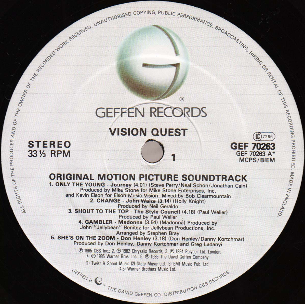 Tapio's Ronnie James Dio Pages: Vision Quest Soundtrack LP Discography